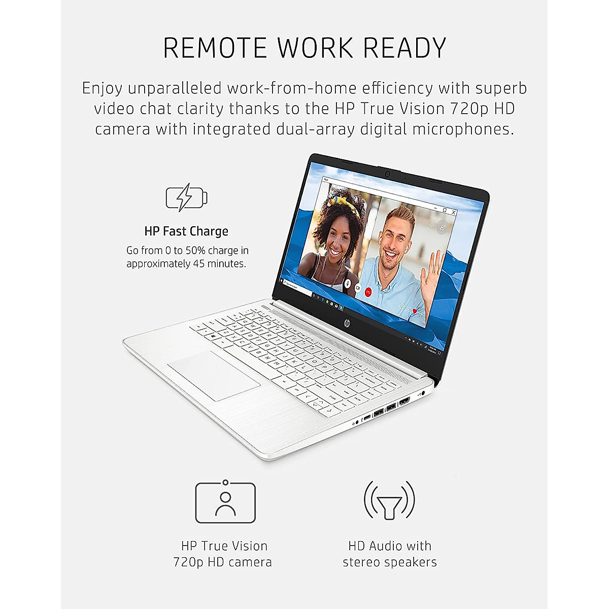 HP Stream 14inch HD Touchscreen Display Laptop, Intel Celeron N4020 Processor, 8GB DDR4 Memory, 128GB Storage (64GB eMMC+64GB Card), WiFi, Bluetooth,1-Year Microsoft 365, Win11, Snow White, W/GaLiMu