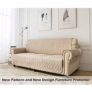 Ameritex Couch Sofa Slipcover 100% Waterproof Nonslip Quilted Furniture Protector for Dogs, Children, Pets, Machine Washable (Beige, 68")