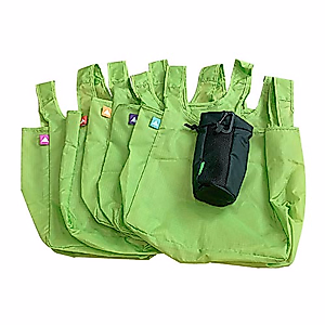Reusable Grocery Bag - 5 Pack Green Reusable Shopping Bags with Pouch, Compact Travel Shopping Totes, Super Strong Shopping Bags, Foldable & Washable, Lightweight Ripstop Nylon for Groceries and Produce