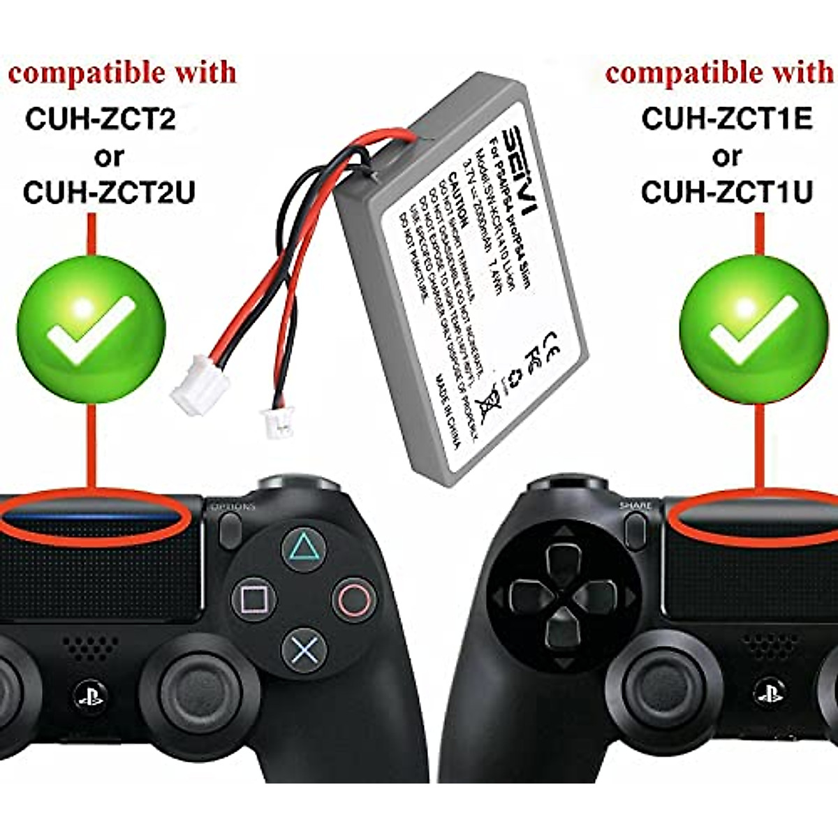 SEIVI [2 Pack 2000mAh LIP1522 Replacement Battery Compatible with Playstation 4 PS4 Dualshock 4 CUH-ZCT1E CUH-ZCT1H CUH-ZCT1U Wireless Controller (Big and Small Plug)