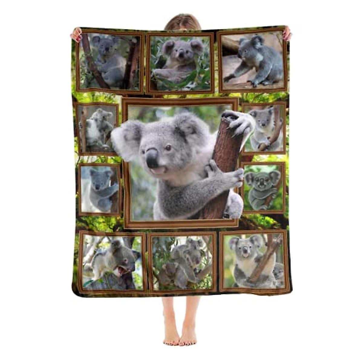 Cute Koalas Throw Blanket for Couch,Soft Warm Throw Blanket Lightweight Warm Fuzzy Blanket for Bed Sofa Camping Travel