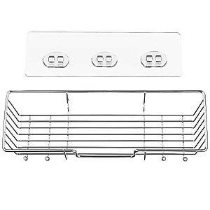 iPEGTOP Adhesive Shower Caddy Bathroom Shelf Storage with Hooks for Shampoo Conditioner Holder Kitchen Organizer Basket, No Drilling Wall Mounted, Rustproof Stainless Steel
