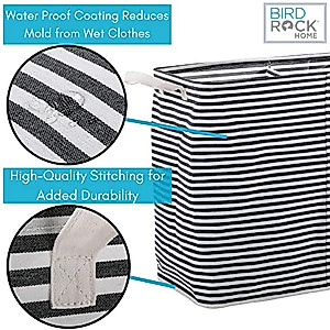 BIRDROCK HOME 112L Collapsible Double Laundry Hamper Basket - Grey & White Stripes Sorter Bin - Compact Dirty Clothes Organizer Bag - Divided Section