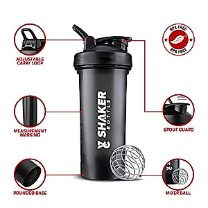 VANN CREATIONS Shaker Bottle 32 Ounce - Blender Shakers for Protein Mixes - Perfect Protein Shaker Cup for Cocktails Smoothies Gym Water Bottle for Protein Shake Cup, Black
