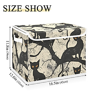 BOENLE Fabric Storage Bins with Lids and Handles Gothic Black Cats Tree Branch Large Collapsible Closet Storage Boxes
