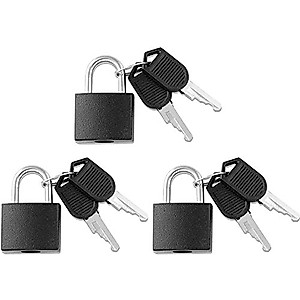 3 Pc Metal Padlock Solid Brass Luggage, Backpack, Diary, Jewelry Box, Crafts, School Teaching Lock with Key and Durable Cover (Small, Black)