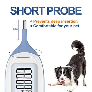 Pet Thermometer, Friendly Short Probe,Comfort Flexible,10-Sec Reading, Rectal Thermometer for Dogs Cats,30 Probe Covers Include