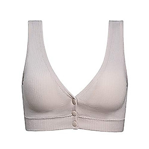 Hengyaai Womens Bra Light Wire Free Bra for Women Front Closure Snap Bra Seamless Ribben Padded Removable Everyday Bra Sport Bra Khaki X-Large