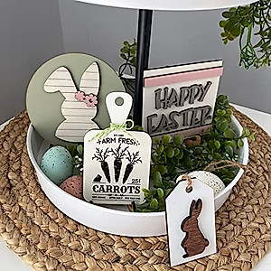 7 Pcs Wood Tiered Tray Decor Set Easter Easter Bunny Table Wooden Decorations Farmhouse Decor for Easter Kitchen Home Party Holiday (Tiered Tray NOT Included)
