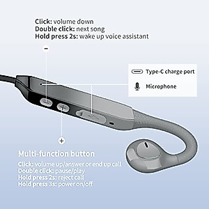 Bone Conduction Headphones Bluetooth Wireless Open Ear Headphones for iPhone 14 Pro Max with Microphone Stereo Sport Workout Headset Earphones for Running Cycling Hiking Driving for Android K9 Grey