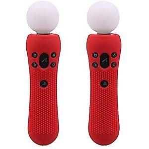 Anti-Slip Silicone Cover Rubber Protective Skin Case Cover for PS4 VR Move PS Move Motion Controller 1Pair Red