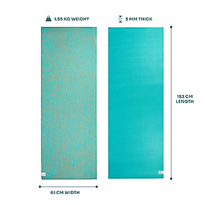 Myga Jute Yoga Mat - High Performance Vegan Floor Exercise Mat - Eco Friendly Biodegradable Yoga Mat with PVC Backing - 72" x 24" - 0.2" Thickness Aqua