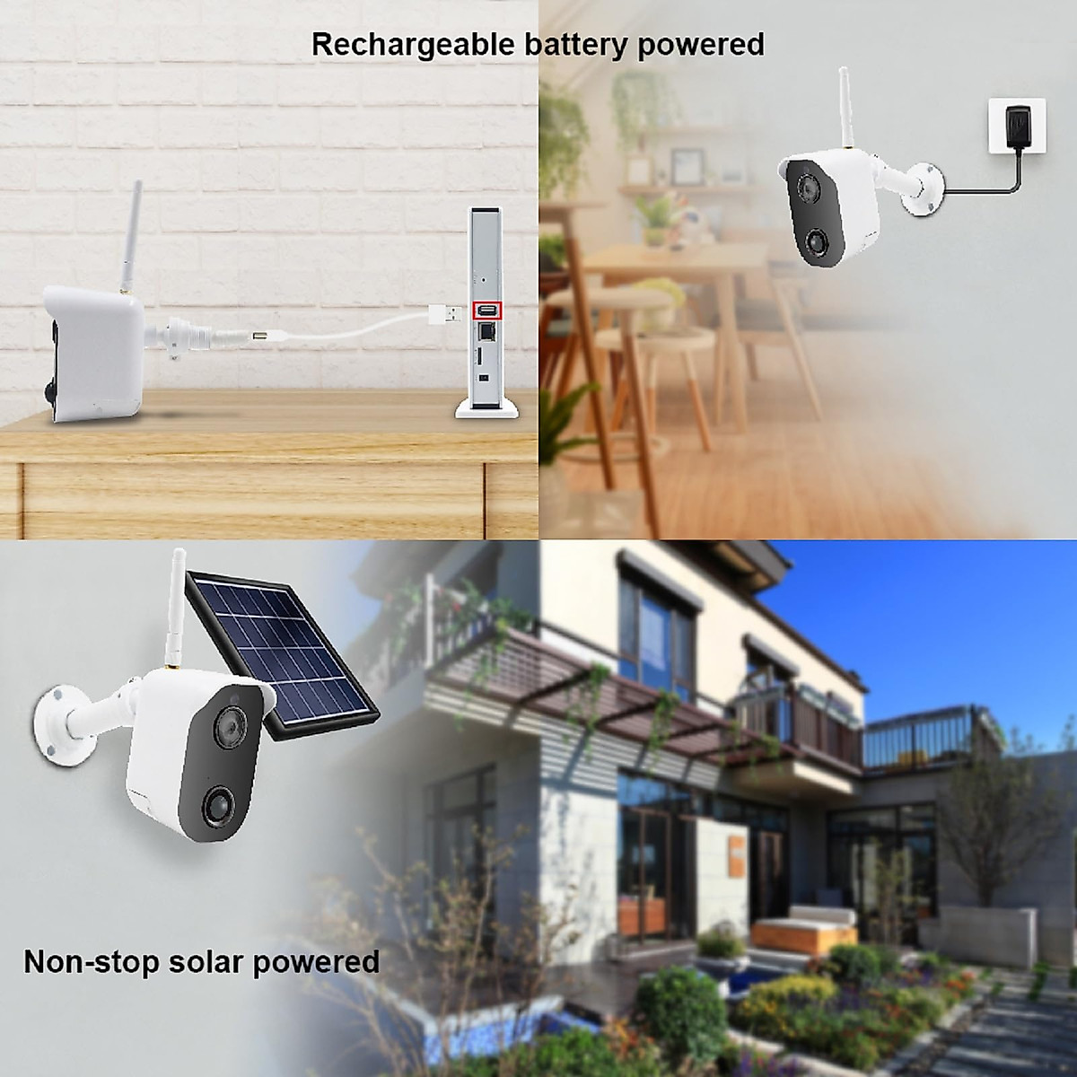 Alrolink 4CH Wireless Solar Security Camera System 1080p, Night Vision, 2-Way Audio, PIR Motion Sensor, Indoor/Outdoor Surveillance with 4 Battery Cameras and Solar Panels, APP Remote Access