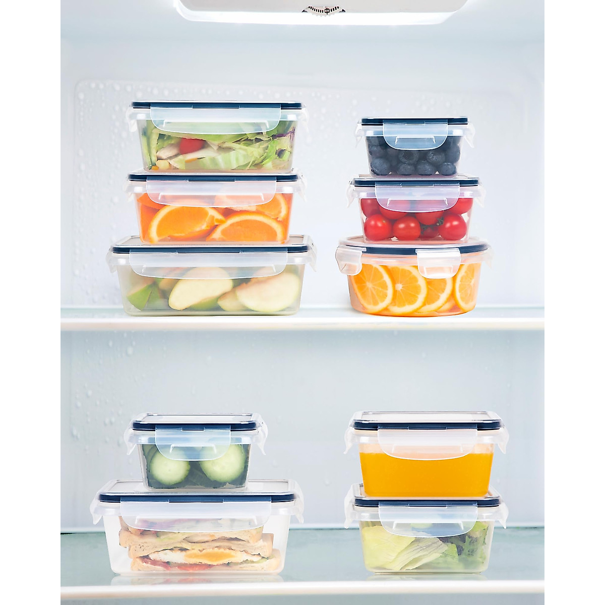 FOOYOO 32 Piece Food Storage Container with Lids (16 Containers + 16 Lids) - Plastic Food Containers with Lid, Airtight Leak Proof Snap Lock Lids, BPA Free Storage Containers with Lids