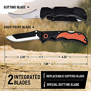 Lancergear Hunting Knife, Skinning Knife, Outdoor Pocket knives with Replaceable 3.5'' Blades, Deer knife, Folding Double-Blade Knife