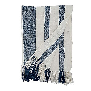 SARO LIFESTYLE Sevan Collection Banded Throw Blanket, 50" x 60", Navy Blue