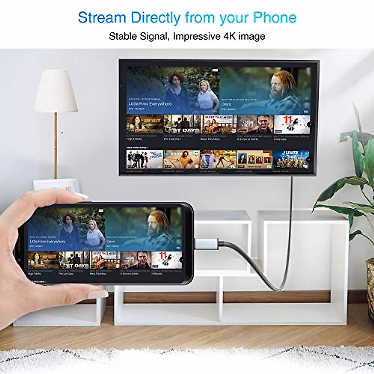 BlueRigger Premium USB C to HDMI Cable (10ft, 4K 60Hz, Braided, USB Type C) – Thunderbolt 3 Compatible with MacBook Pro/Air, iMac, Chromebook Pixel, Samsung Galaxy/Note, Dell, Surface Book