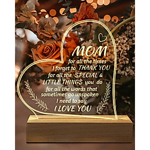 Hiipeenow Mom Birthday Gifts, Acrylic Engraved Night Light 15 * 19CM Presents, Mothers Day Christmas Gifts for Mom from Daughter Son