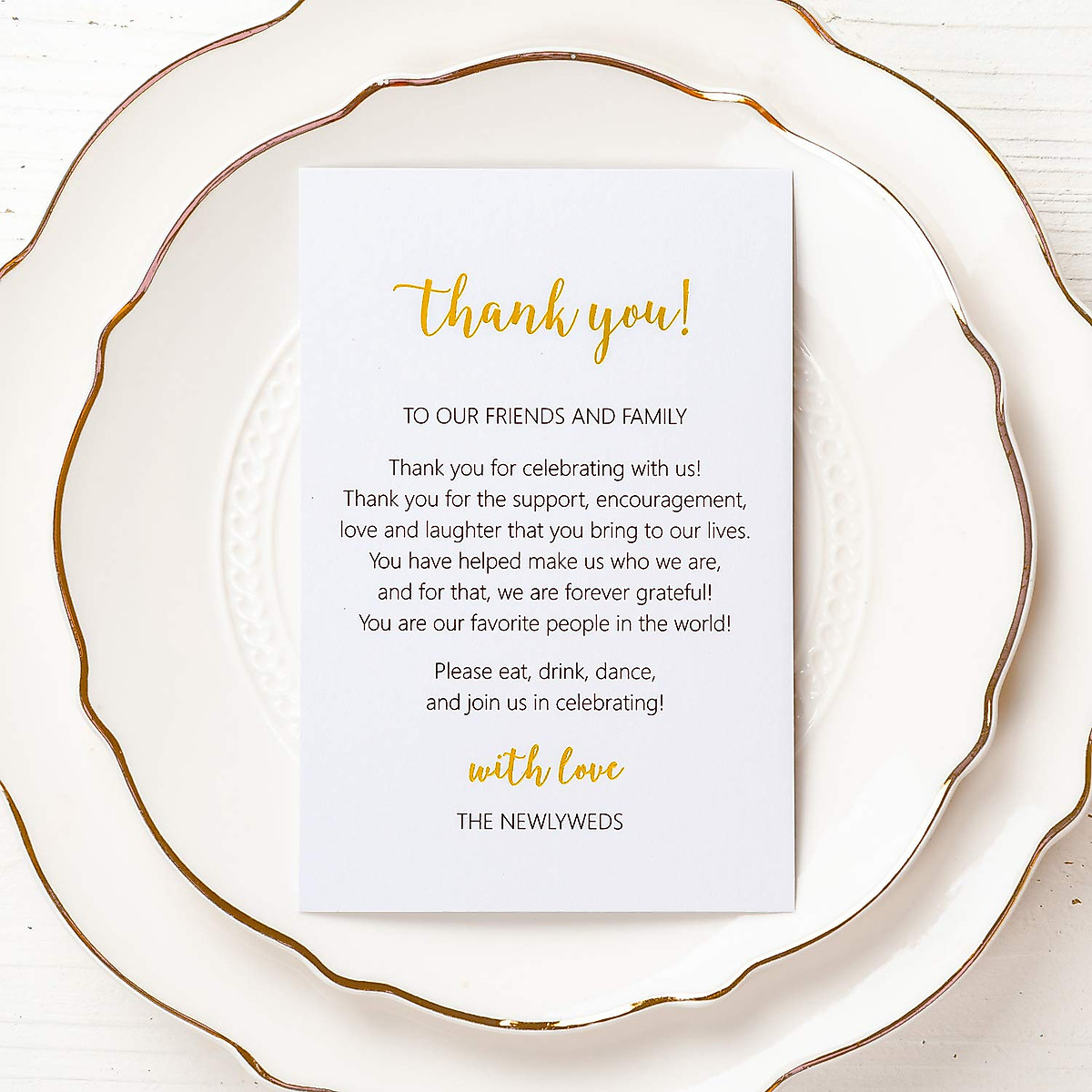 Crisky 50 Pcs Wedding Thank You Place Setting Cards, Foil Gold Thank You, Chic and Elegant Wedding Table Centerpieces and Wedding Decorations, Wedding Supply, 4 x 6 inch