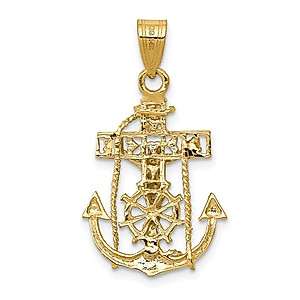 Diamond2Deal 14K Yellow Gold Mariners Religious Crucifix Cross Pendant Fine Jewelry for Women (L- 29 mm W- 17 mm)