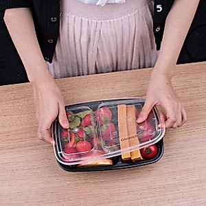 Glotoch 50 Pack 32 oz Meal Prep Container, 2 Compartment Food Containers with Lids To Go Containers, Black Plastic Containers for Lunch-Microwave, Freezer, Dishwasher Safe, Eco-Friendly