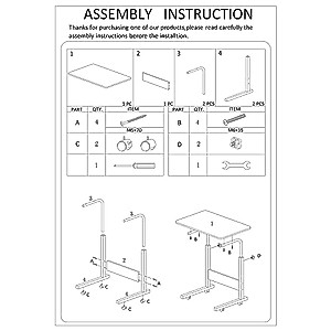 Lifting Mobile Computer Desk Standing Adjustable Height Rolling Laptop Small Desks for Small Spaces Foldable Workstation Writing Desk Collapsible Study Table Corner Side Table,Easy to Assemble,White