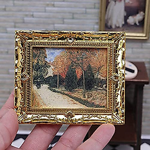 Acxico 3Pcs 1:12 Mini Miniature Gold Frame Art Wall Picture Oil Painting Home Decor
