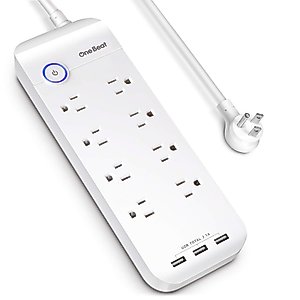 Surge Protector Power Strip - 8 Widely Outlets 3 USB Ports (1800J), 6ft Extension Cord with Flat Plug, Wall Mountable, Surge Overload Protection for TV Home Office, ETL Listed