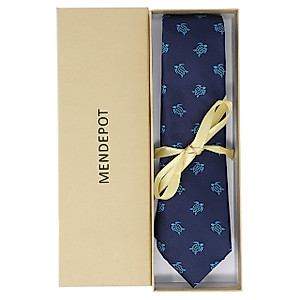 MENDEPOT Microfiber Jacquard Sea Turtle Pattern Necktie Blue Tortoise Animal tie