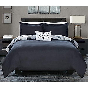 Chic Home Utopia 4 Piece Reversible Duvet Cover Set Patchwork Bohemian Paisley Print Design Bedding-Decorative Pillow Shams Included, King, Black