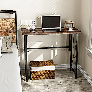RISWER Foldable Desk,Folding Computer Desk for Small Spaces 31.5 inch Small Folding Table for Home Office Metal Frame Collapsible Desk for Laptop No Assembly Rustic Style
