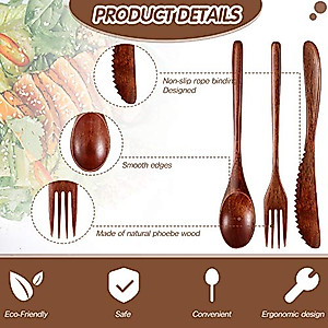 Wooden Spoon Fork Knife Cutlery Set Wooden Dinner Utensil Set Kitchen Wooden Flatware Tableware Cutlery Set Includes Wooden Spoon, Fork, Knife (12 Pieces)