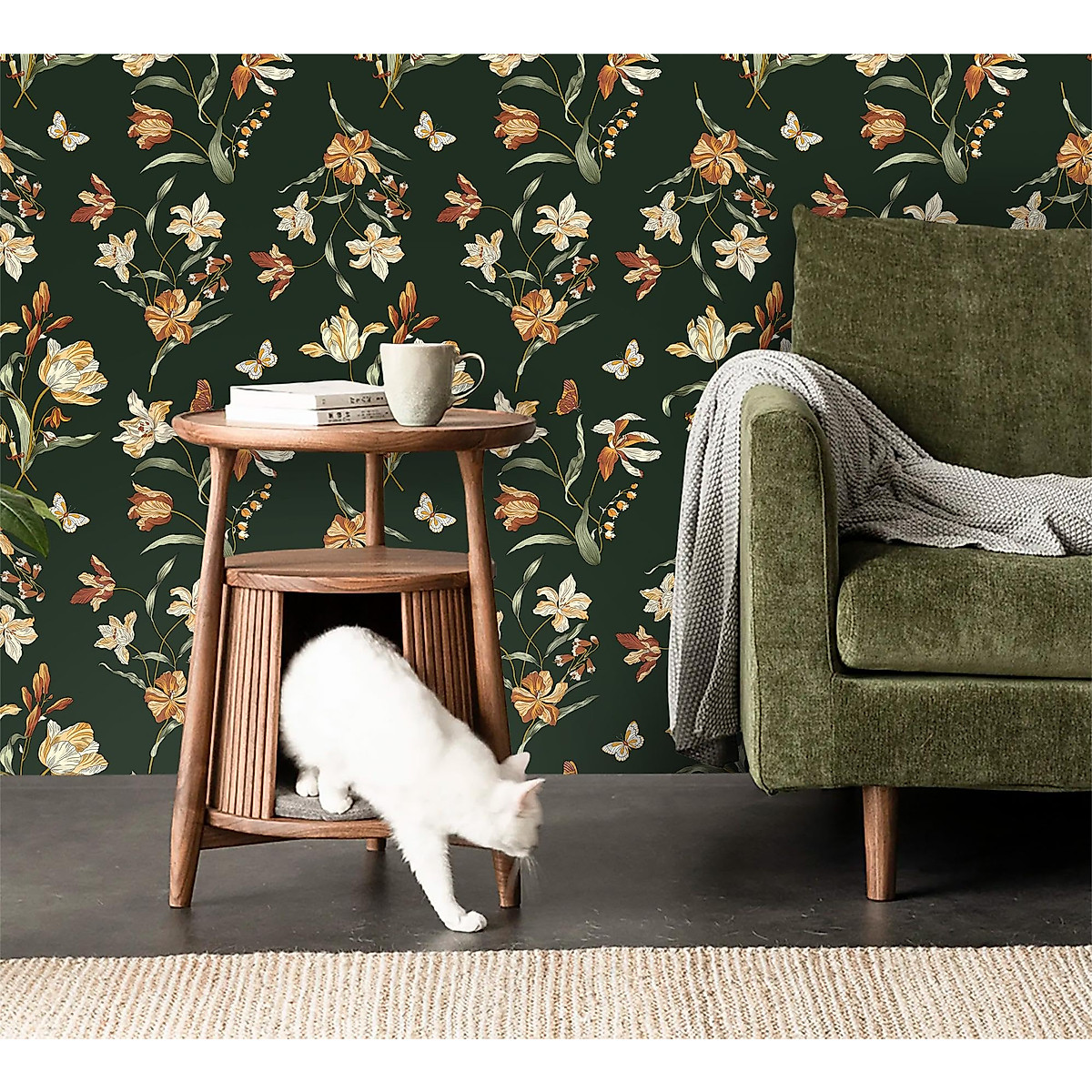 Dimoon 78.7"x16.1" Floral Wallpaper Peel and Stick Dark Green Contact Paper Golden Thicken Waterproof Leaf Flower Vintage Self Adhesive Removable Wallpaper for Bedroom Shelf Liner Decal Vinyl Roll