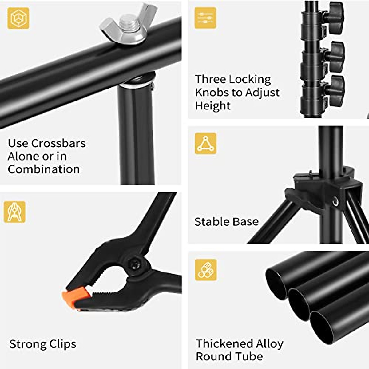 Meking T-Shape Photo Backdrop Stand, 8.56 x 6.56ft PVC Background Photography Support Stand System Kit with Carrying Bag & 4 Spring Clamps