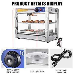 WeChef 2-Tier Commercial Pizza Warmer Countertop Display Case 24x15x20 inch 750W Pastry Heater Display Case for Bakeries Convenience Stores