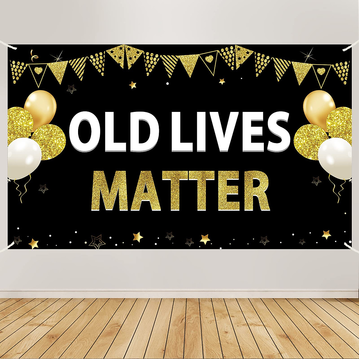 Funny Birthday Decorations Old Lives Matter Banner, Black Gold Funny Adult Happy Birthday Backdrop Party Supplies, 30th 40th 50th 60th 70th 80th 90th Birthday Retirement Party Background Poster Decor for Outdoor Indoor