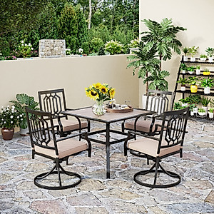 PHI VILLA Outdoor Metal Swivel Chairs Set of 2 Patio Dining Rocker Chair with Cushion Furniture Set for Garden Backyard Bistro, Black