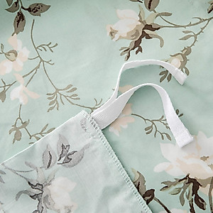 Eikei Shabby Chic Floral Duvet Cover and Pillowcases Set Cottage Garden Botanical Nature Flowers Cabbage Roses Peony Rosy Vines Farmhouse Bedding Toile French Country Style (Pale Blue, King)