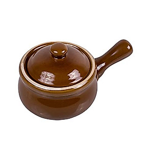 HIC Kitchen French Onion Soup Crock Set with Lids, Set of 4, Brown