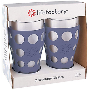 Lifefactory 20-Ounce BPA-Free Indoor/Outdoor Protective Silicone Sleeve Beverage Glass, 2-Pack, Dusty Purple