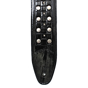Walker & Williams DLX-215 Antiqued Black Finish Padded Guitar Strap with Metal Studs For Acoustic, Electric, And Bass Guitars