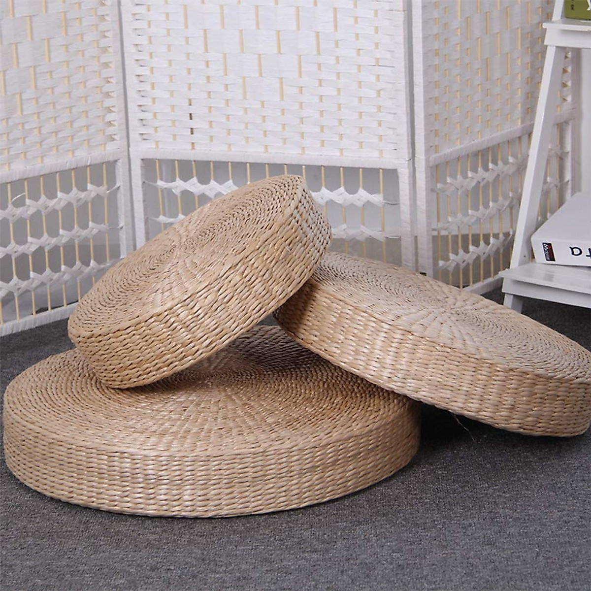 SUPVOX Japanese Style Handcrafted Knitted Straw Flat Seat Cushion,Round Padded Room Floor Straw Mat for Outdoor Seat