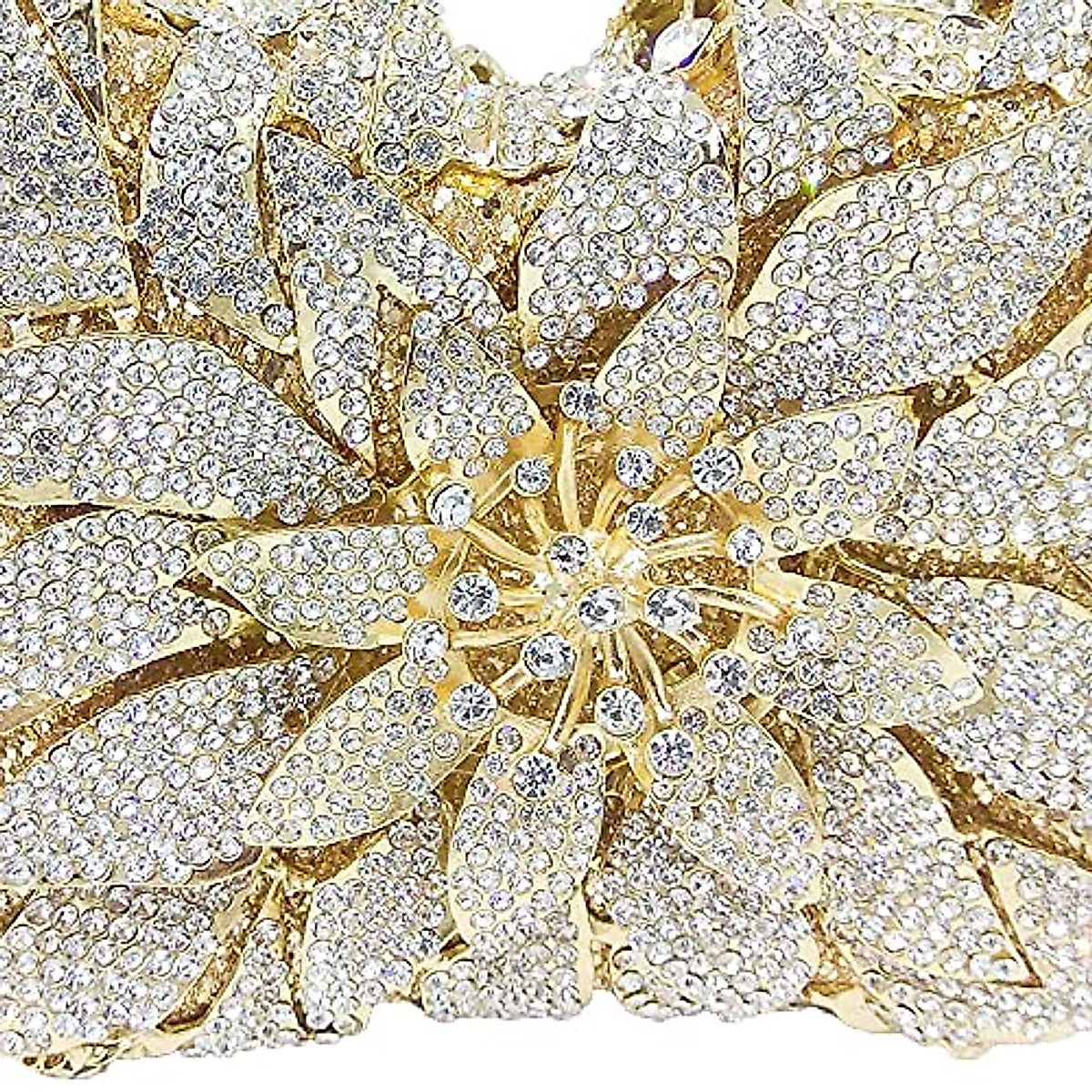 Boutique De FGG Elegant Flower Clutch Evening Bags for Women Wedding Party Crystal Purse and Handbags (Small,Gold&Silver)