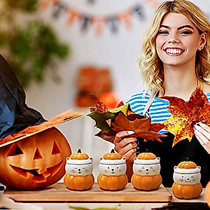 Maustic Pumpkin Mugs, Fall Autumn Mug, Pumpkin Shaped Mugs with Lovely Cat Faces, Cute Thanksgiving Halloween Decor, Novelty Cat Gifts for Kids Family Friends, Ceramic Coffee Mugs Set of 4, 5 Oz