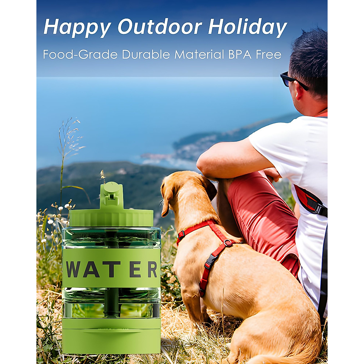 77oz Dog Water Bowl Dispenser, Dog Camping Essentials,Large Dog Travel Water Bottle with Pull-Out Drinking Bowl, Portable for Dog, Dog Beach Essentials Accessories, Car Water Bowl for Dogs, Bpa Free
