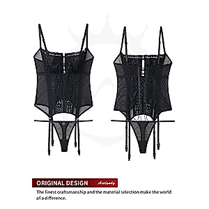 ACELANDY Women Corset Lingerie Bodysuit Set & Plus Size Corset Lingerie Tummy Control Sexy Lingerie for Women Black