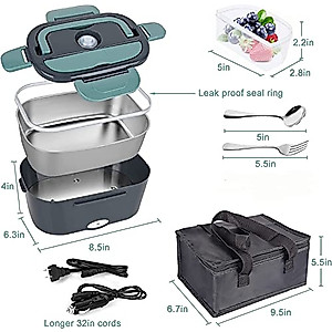 Vegoran Electric Lunch Box Food Heater,2 in 1 Portable Faster Food Warmer with 1.5L Removable Stainless Steel Container for Car/Truck/Home Work Adults, 12v/24v/110v/60w (Dark Green)