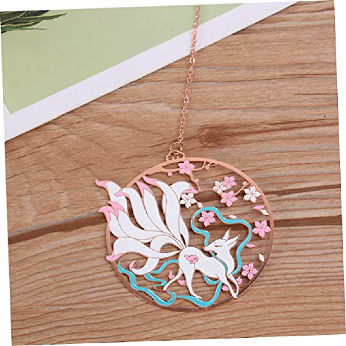 SAFIGLE Metal Bookmarks Chinese Gift Book Gifts Book Page Holder Book Marking Tag Retro Bookmarks Gift Pendant Round Fan Books Bookmarks Plant Printing Beautiful Magnet Bookmarks Rose Gold