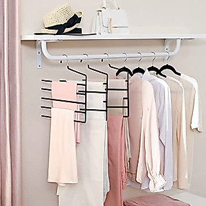 SONGMICS 5-Bar Pants Hangers, Pack of 4 Space-Saving Clothes Hangers, Closet Storage Organizer for Jeans Towels Scarves, Non-Slip Bars, Black UCRI034B02