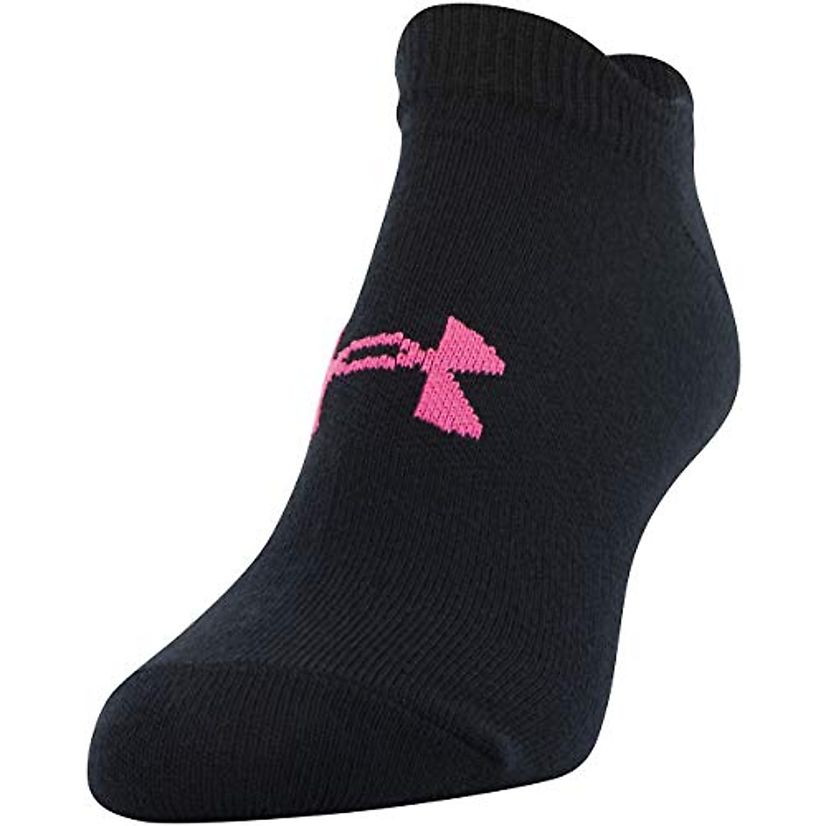 Under Armour Women's Essential 2.0 Lightweight No Show Socks, 6-Pairs , Black/Cerise Assorted , Medium